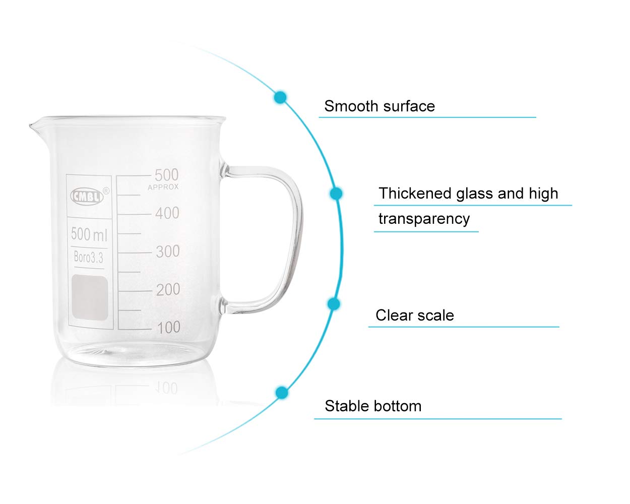 DS. DISTINCTIVE STYLE Chemistry Glass Beaker with Handle 500 Milliliters Lab Beaker Borosilicate Glass Measuring Cup for Laboratory