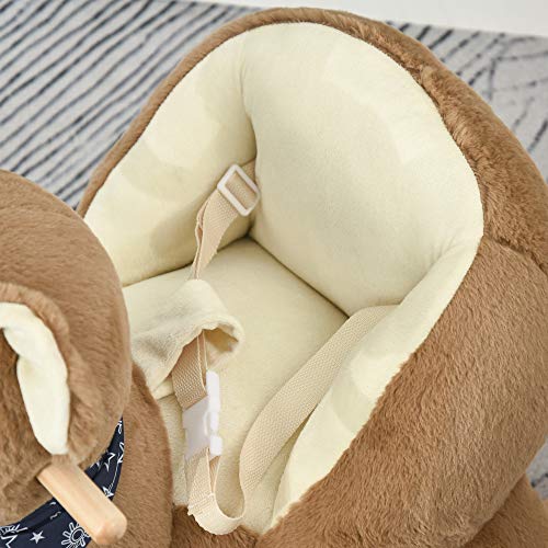 Qaba Kids Ride-On Rocking Horse Toy Bear Style Rocker with Fun Music & Soft Plush Fabric for Children 18-36 Months