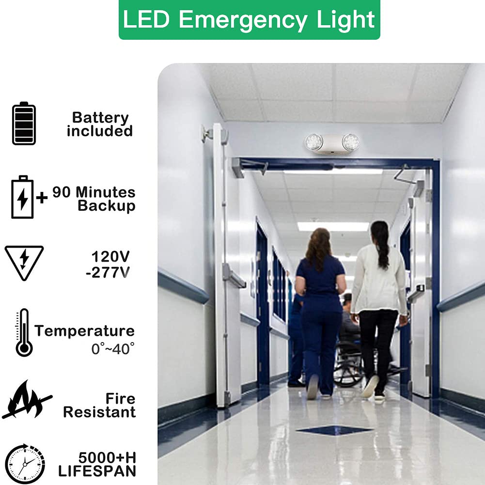 OSTEK 4 Pack LED Emergency Exit Lighting Fixtures with Two Heads, US Standard Adjustable Integrated LED Emergency Light with Battery Backup, UL 924 Qualified (4 Pack)