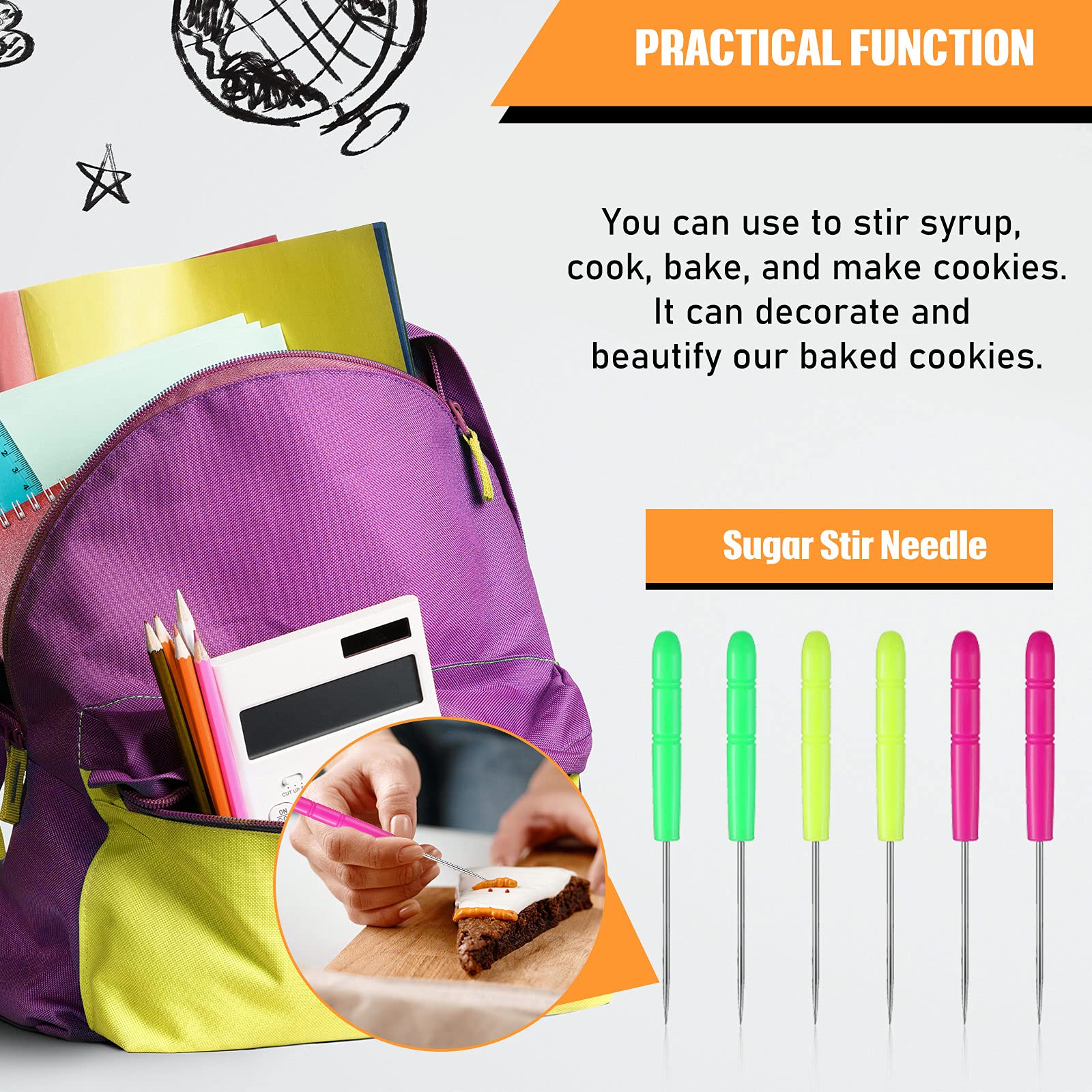 8 Piece Back to School Cookie Cutter Fondant Cutter Shapes Mini Plaque Frame Stainless Steel Biscuit Cutter and 6 Pieces Sugar Stir Needles Sugar Stirring Pins for Kitchen Baking