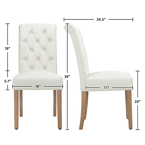 Yaheetech Tufted Dining Chairs Button Parsons Diner Chair Upholstered Fabric Dining Room Chairs with Solid Wood and Padded Seat Stylish Dining Chairs Kitchen Chairs Set of 2, Beige