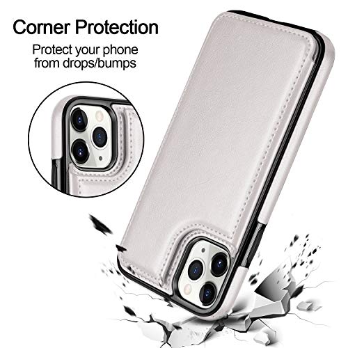HianDier Wallet Case for iPhone 11 Pro MAX Slim Protective Case with Credit Card Slot Holder Flip Folio Soft PU Leather Magnetic Closure Cover for 2019 iPhone 11 Pro Max, White
