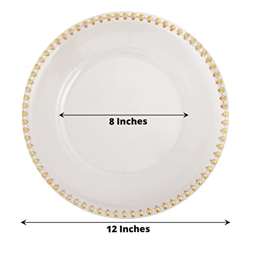 Efavormart 6 Pack 12" Gold Clear Acrylic Round Charger Plates With Beaded Rim Dinner Charger Plates