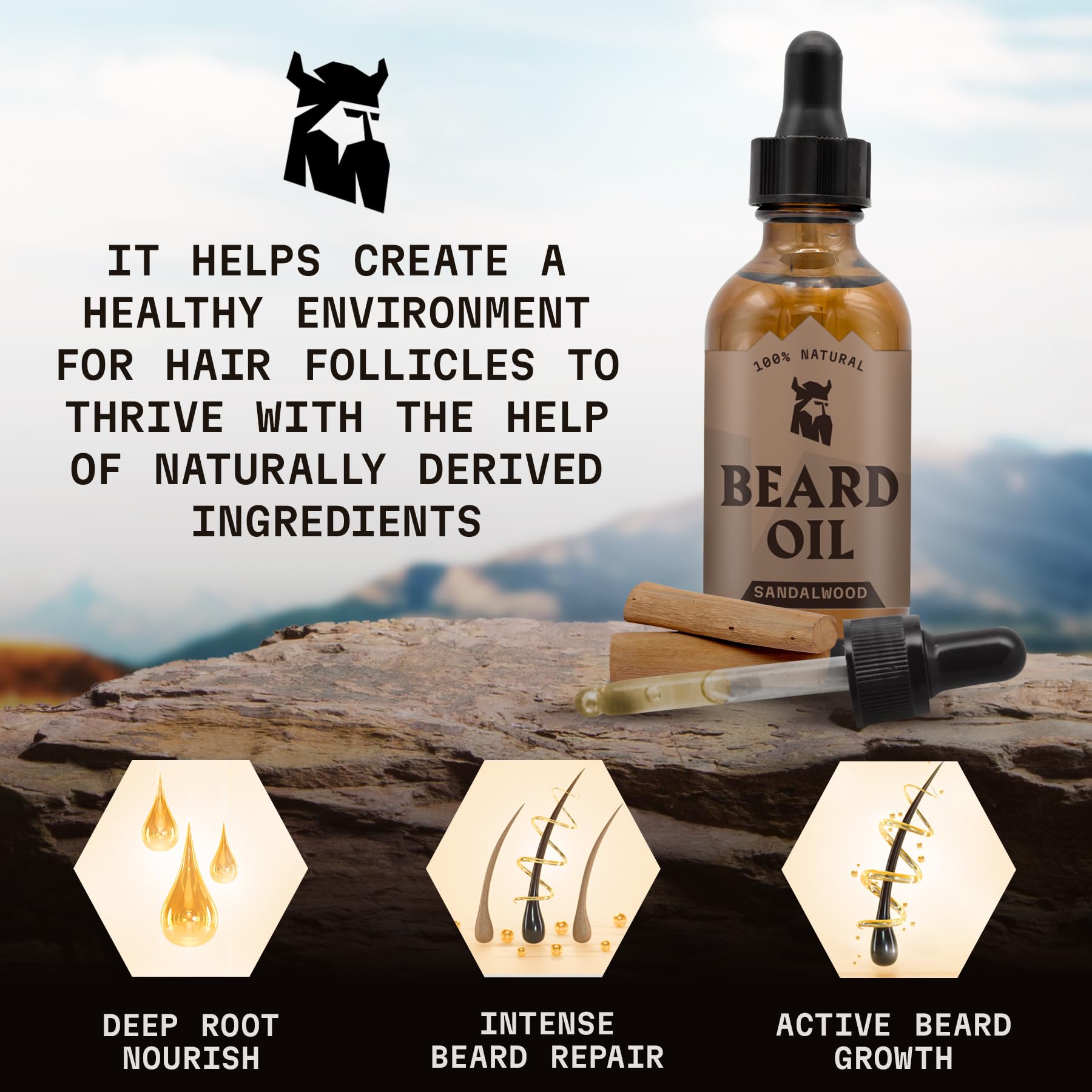 Striking Viking Scented Beard Oil Conditioner for Men - Natural Organic Formula with Tea Tree, Argan and Jojoba Oils - Softens, Smooths, and Strengthens Beard Growth (2 Fl Oz (Pack of 1), Sandalwood)