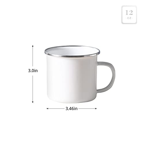 Cutiset 12 Ounce Handmade Enamel Mug,Plain White Mugs,Enamel Camping Mug Set,DIY Cups for Tea, Coffee and Hot Chocolate, Set of 6