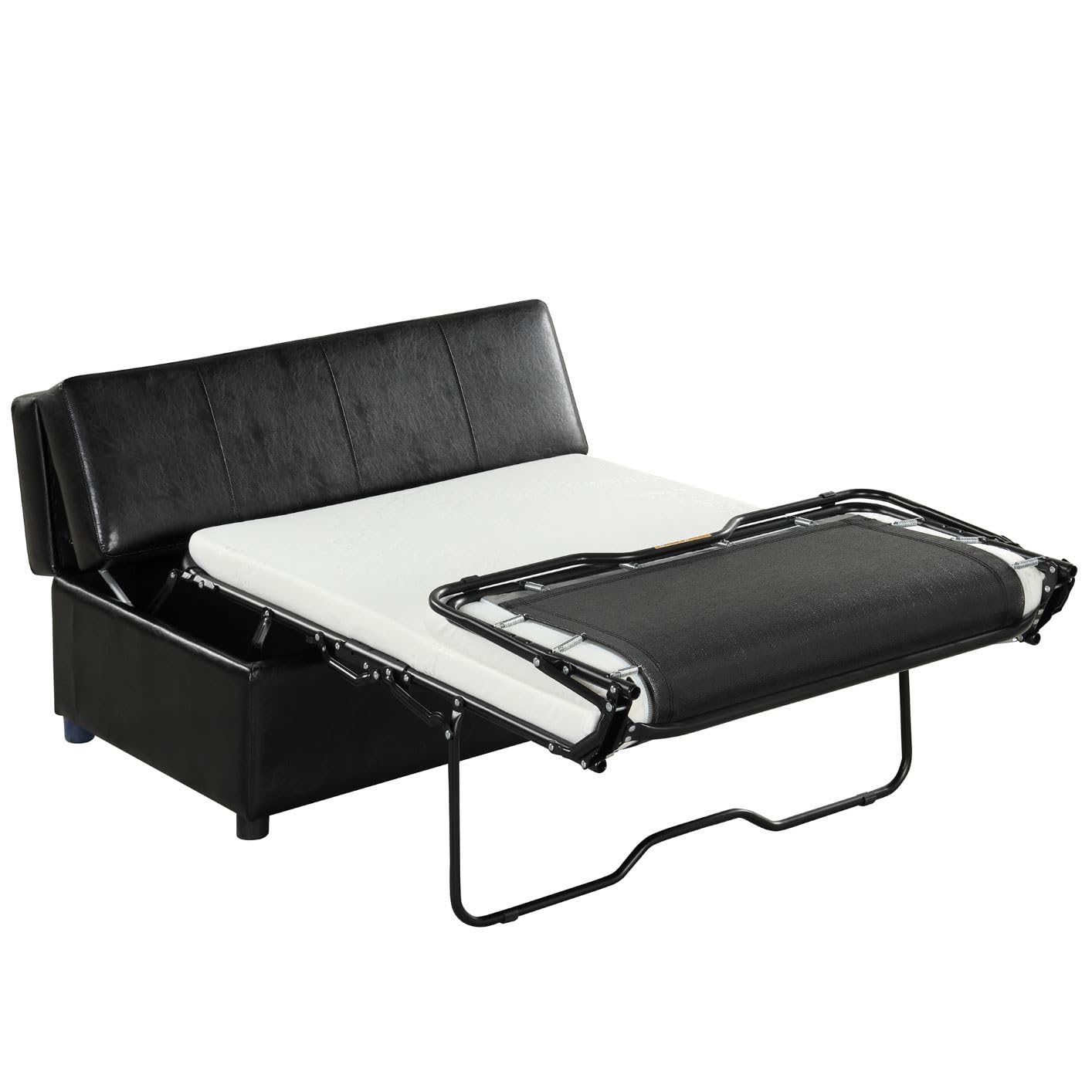 Elountik Ottoman Folding Bed,Fold Out Sleeper Bed with Mattress, Convertible Guest Sofa Bed, Twin Size Couch Sleeper for Living Room Bedroom Office (Black, PU)