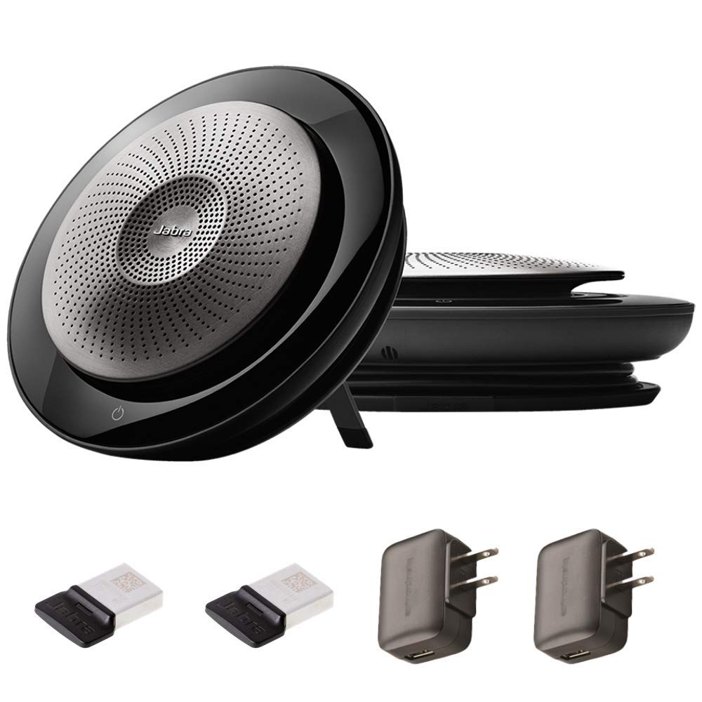 Jabra Bluetooth Speakerphone Speak 710 - Compatible with USB, Pc, Mac, Bluetooth Devices, Voice, Video Apps - Zoom, Skype, Teams Version, Set of 2 Speakers Bundle (Deluxe MS Bundle w/AC Charger)