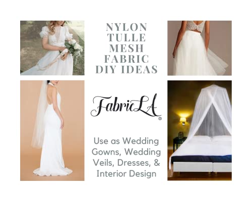 FabricLA 100% Nylon Tulle Mesh Fabric - Wedding Tulle Veil Fabric - 108" Wide (270 CM) Tulle Fabric Bolt of 50 Yard - Use as Wedding Gowns, Wedding Veils, Dresses, & Interior Design - Ivory