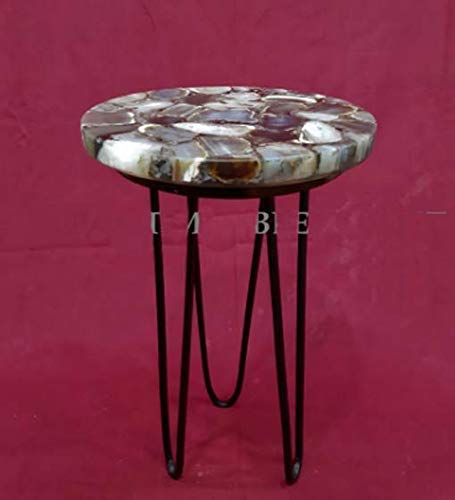 Agate Table With Metal Stand, Natural Agate Table, Round Agate Stone Table, Centerpiece, Agate Side Table 18" Inch