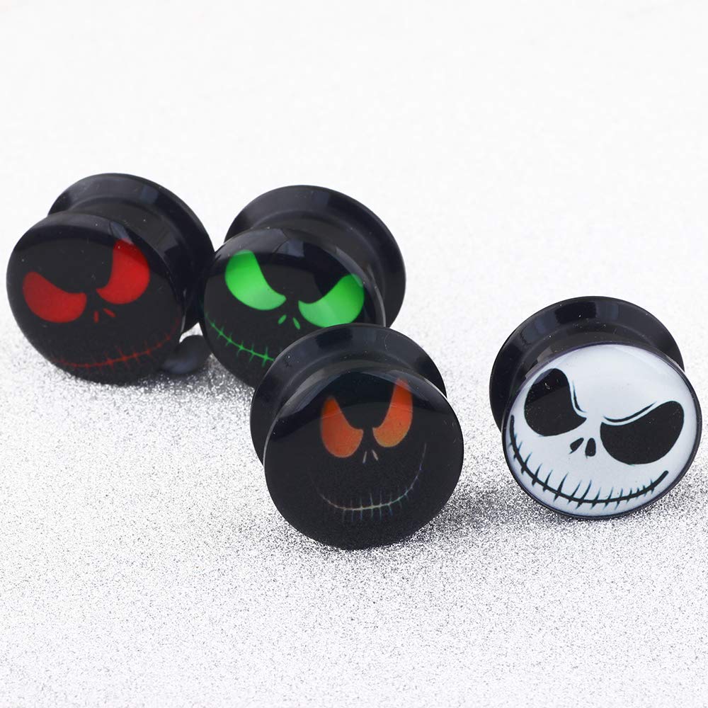 4 Pairs Skull Acrylic Ear Gauges Earring Plugs Logo Internally Threaded Screw fit Flesh Tunnels (10mm=00g)
