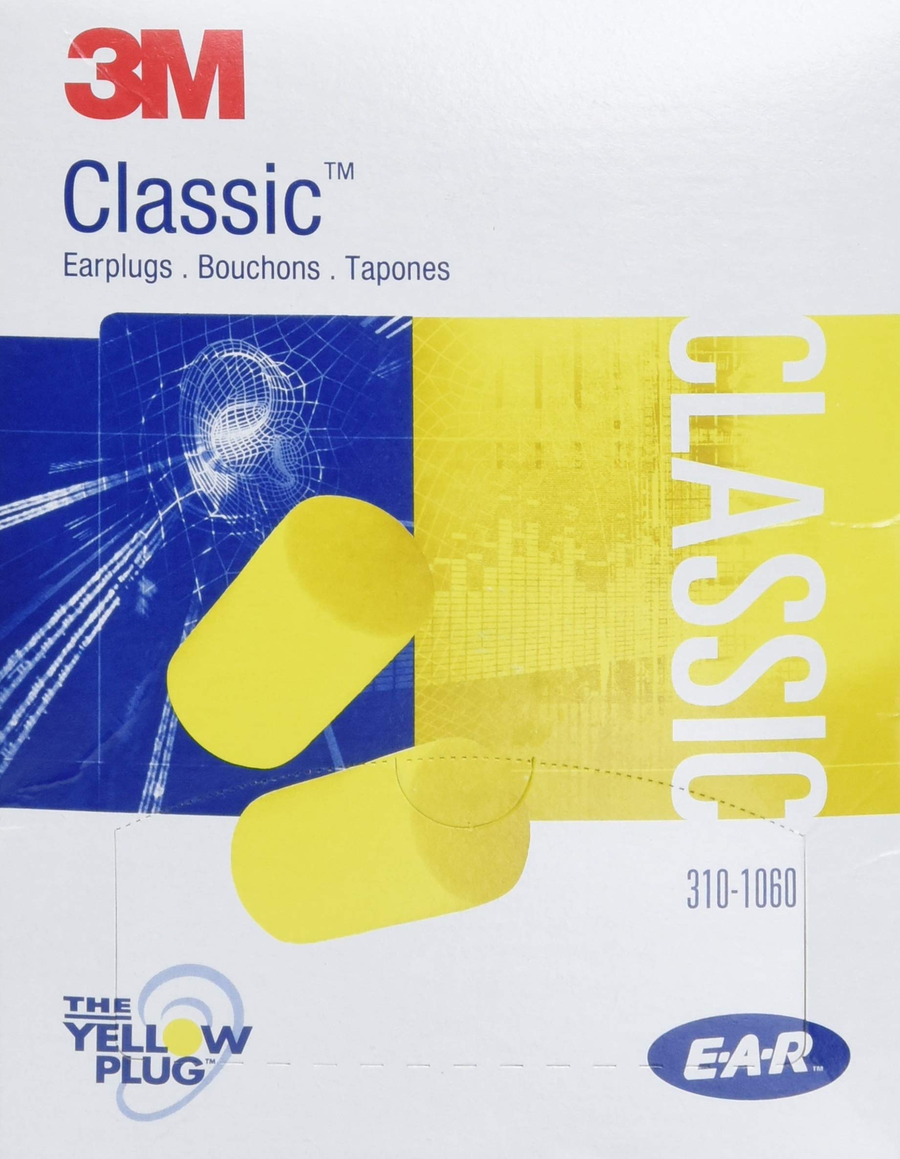 3M Classic Earplugs, Disposable, Pillow Pack, Ear Plugs for Sleeping, Snoring, Drilling, Grinding, Machining, Sawing, Sanding, Welding, 1 Pair/Pillow Pack, 30 Pair/Box