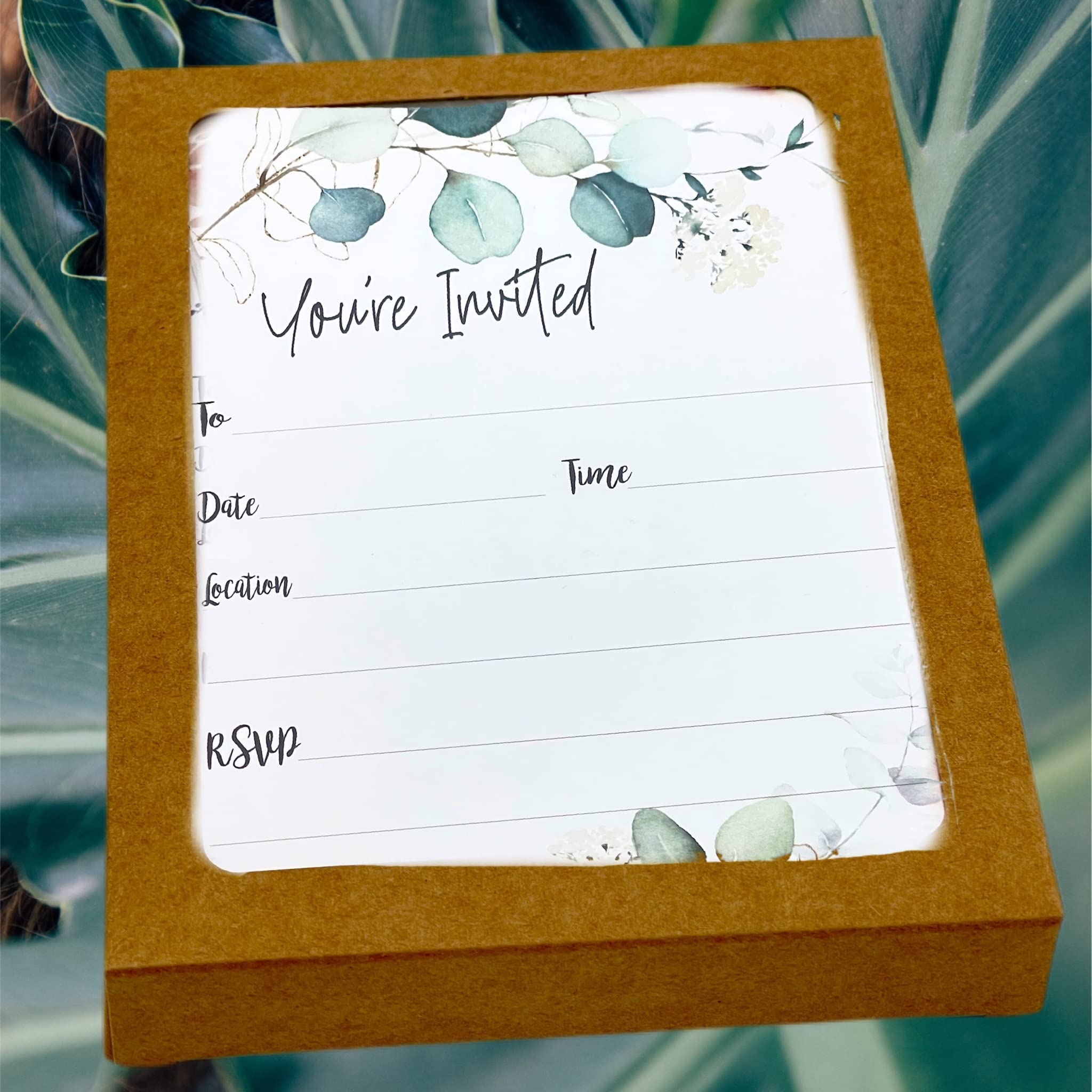 25 Greenery Eucalyptus Invitations with envelopes, you're invited For wedding, engagements, anniversay, retirement and housewarming parties. Thick & non coated cardstock for use with any pen.