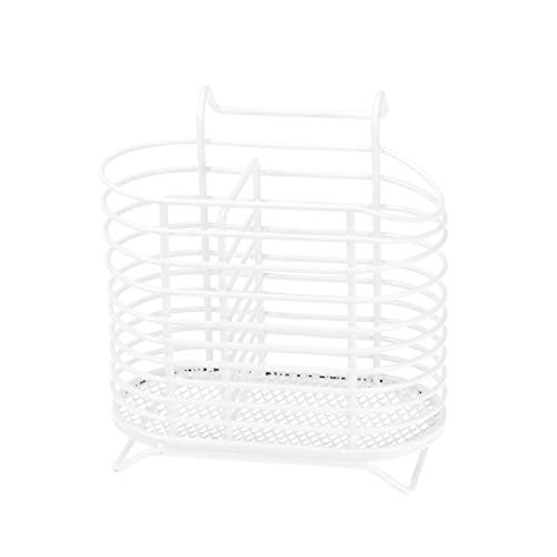 YARNOW Utensil Drying Rack Metal Hanging 2 Compartments Drainer Basket Flatware Storage Drainer Kitchen Organizer White