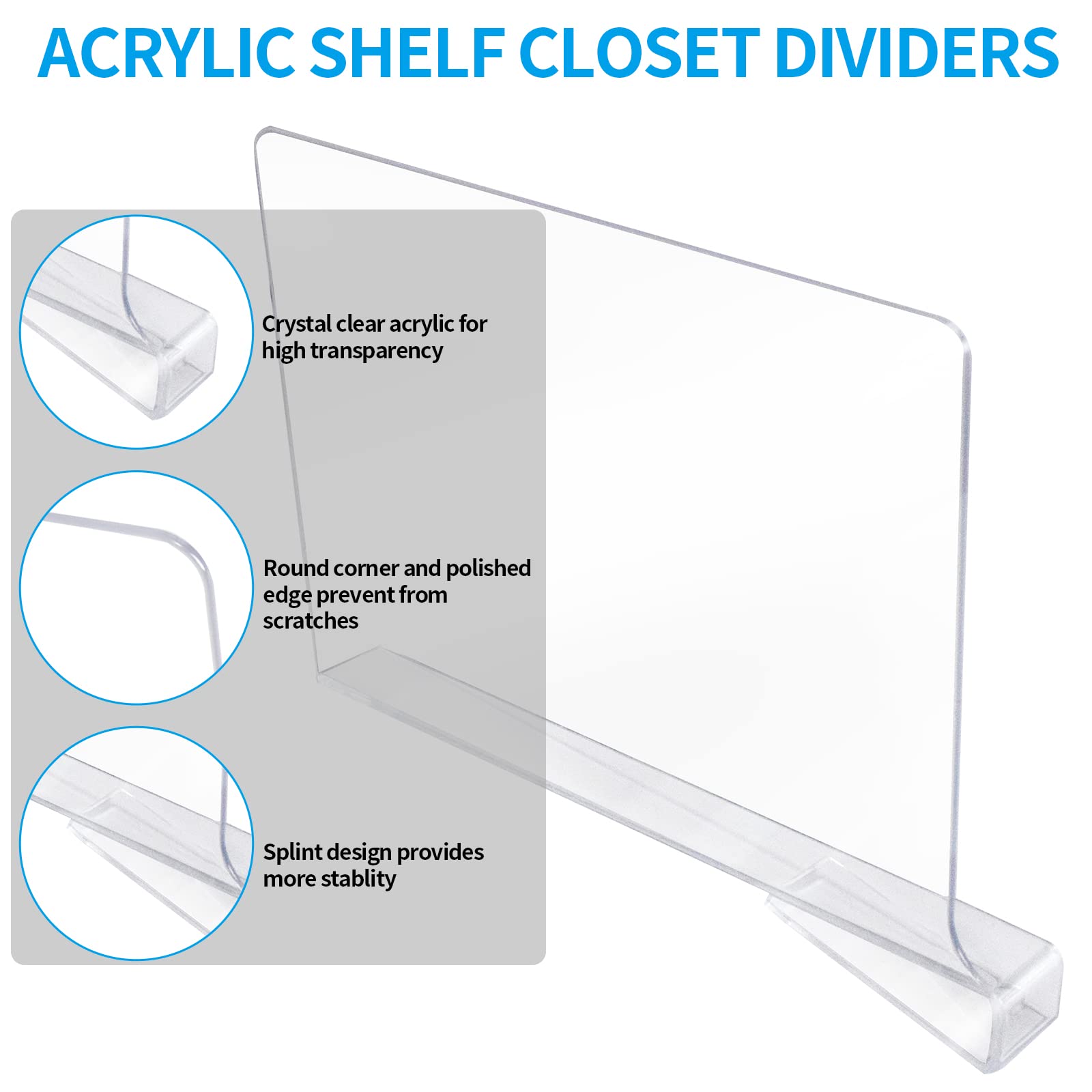 SUMAIDA Shelf Dividers for Closet Organization, Clear Acrylic Shelf Divider for Wooden Shelves, in Closets Shelf and Closet Separator in Bedroom, Kitchen and Office(6)