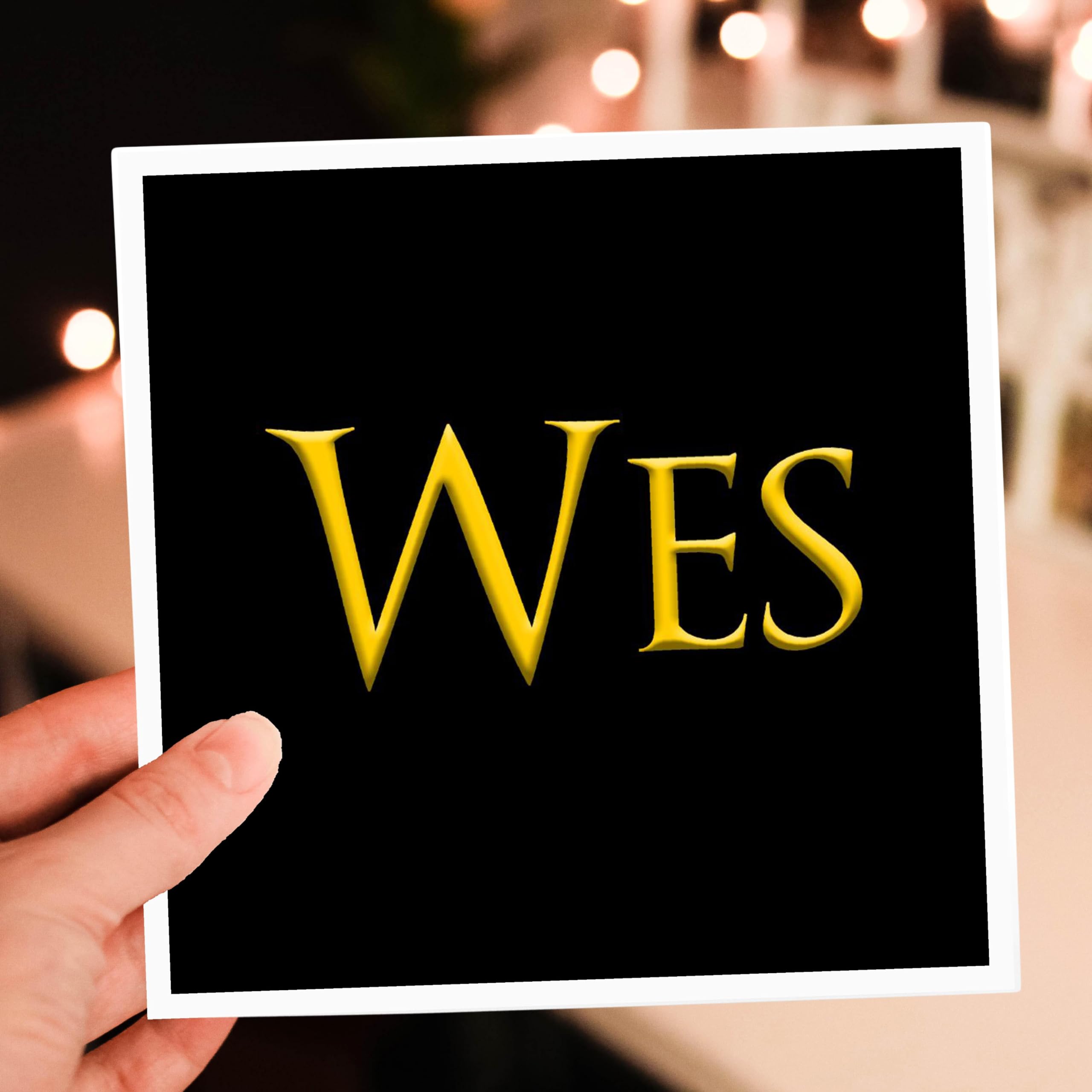 3dRose Wes popular baby boy name in America. Yellow on black gift or... - Greeting Cards (gc-376558-5)