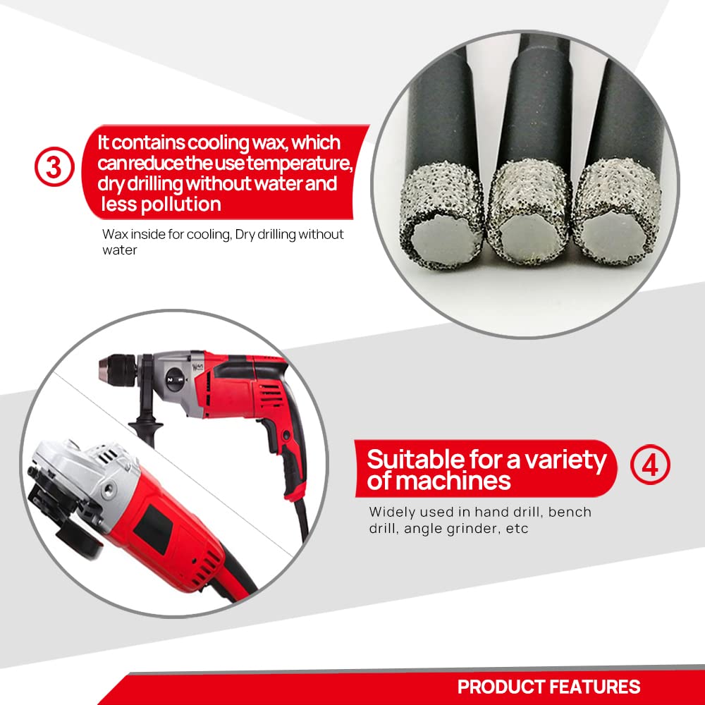 DT-DIATOOL Hex Shank Dry Diamond Drill Bits Kit for Porcelain Tile Ceramic Granite Marble Masonry Concrete Diameter 5 6 8 10 12mm (Kit No.2