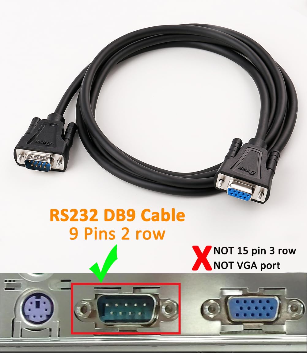 DTech 5ft DB9 RS232 Serial Cable Male to Female Extension Simple Null Modem Cord Cross TX RX Line 2 Pin Crossed for Computer Switch Router Data Communication (5 Feet, Black)