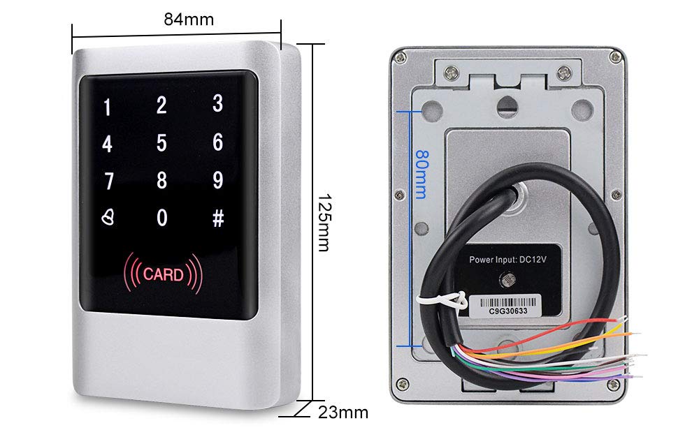 MENGQI-CONTROL Door Entry System with RFID Keypad Reader+Electromagnetic Lock(Waterproof)+110V Power Supply Box+2 Push to Exit Button+Door Bell+RFID Keychains/Cards