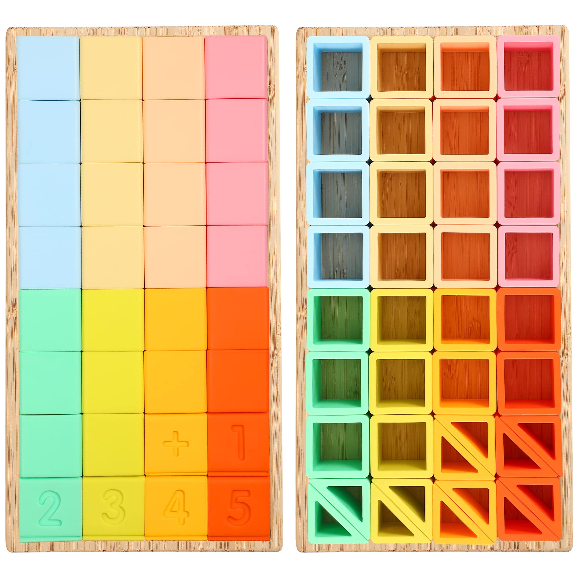 5 in 1 Montessori Silicone Building Blocks Rainbow Stacker Soft Stacking Blocks for Baby