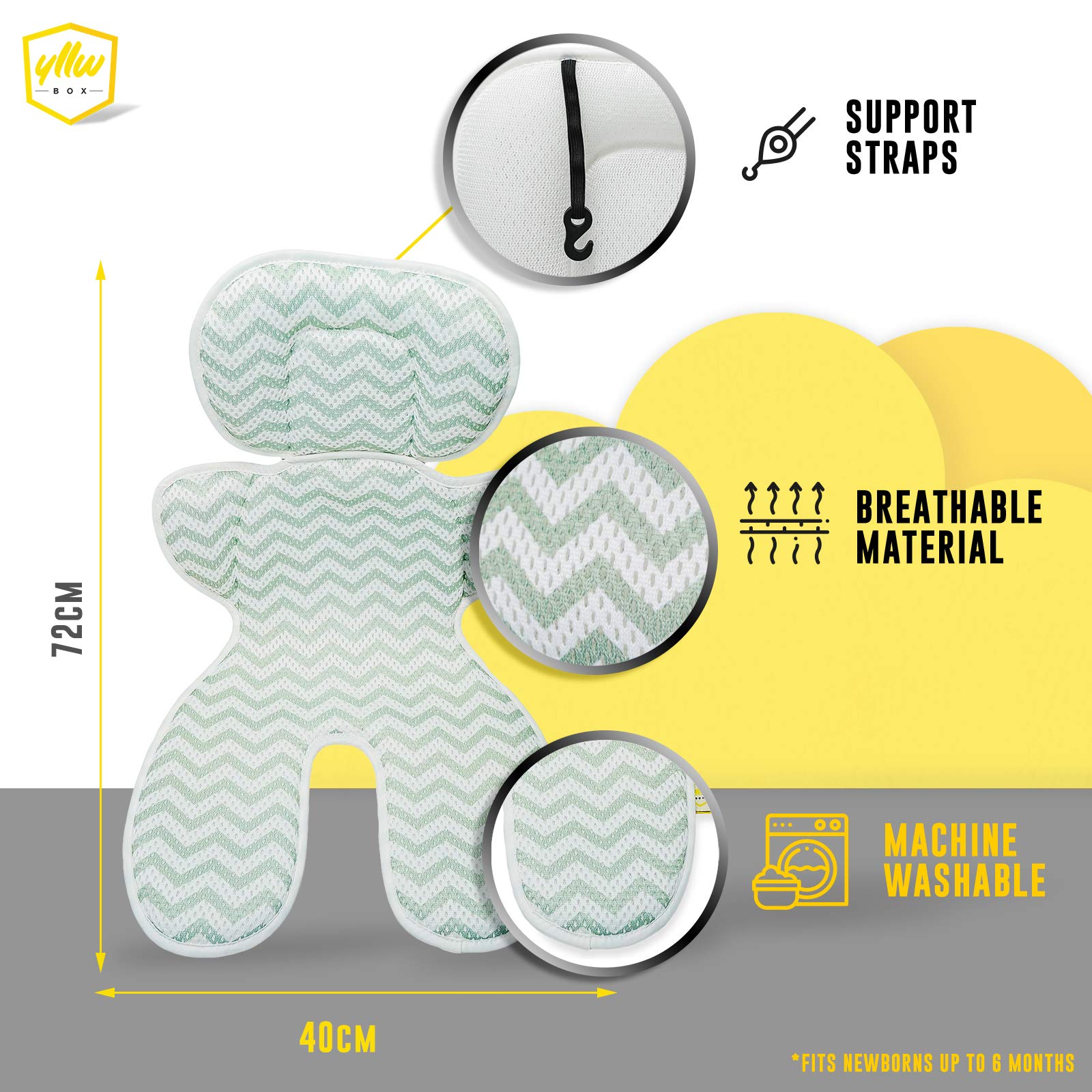 YLLWBOX Newborn Infant car seat Head Support| Baby Insert Cushion Stroller | 3D Breathable Baby car Accessories