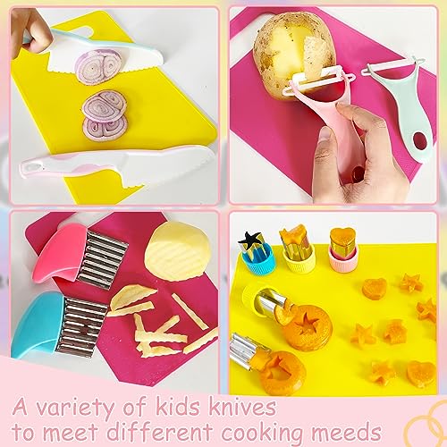 6 Pieces Wooden Kids Safe Knife Set, Parent-Child Games Exercise Hands-On Ability, Include Wood Kids Safe Knife, cake scraper, Plastic potato slicer，Serrated Edges Plastic Toddler Knife