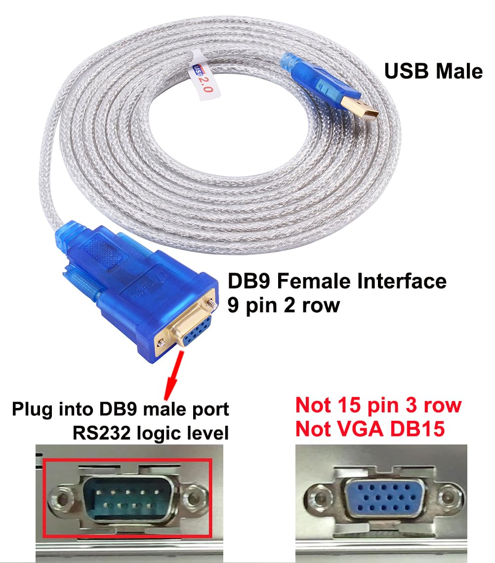 DTech 6 Feet USB to RS232 DB9 Female Serial Adapter Cable Windows 11 10 8 7 Mac Linux Serial to USB 2.0 with Prolific PL2303 Chip