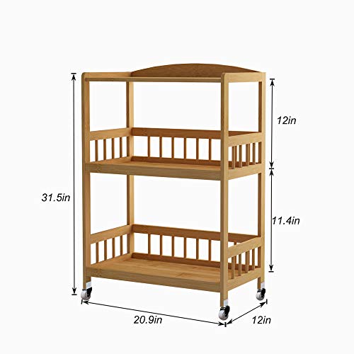 DlandHome 3-Tier Storage Shelf Unit On Wheels, Bamboo Storage Utility Cart for Kitchen/Warehouse, ZC-05 1 Pack