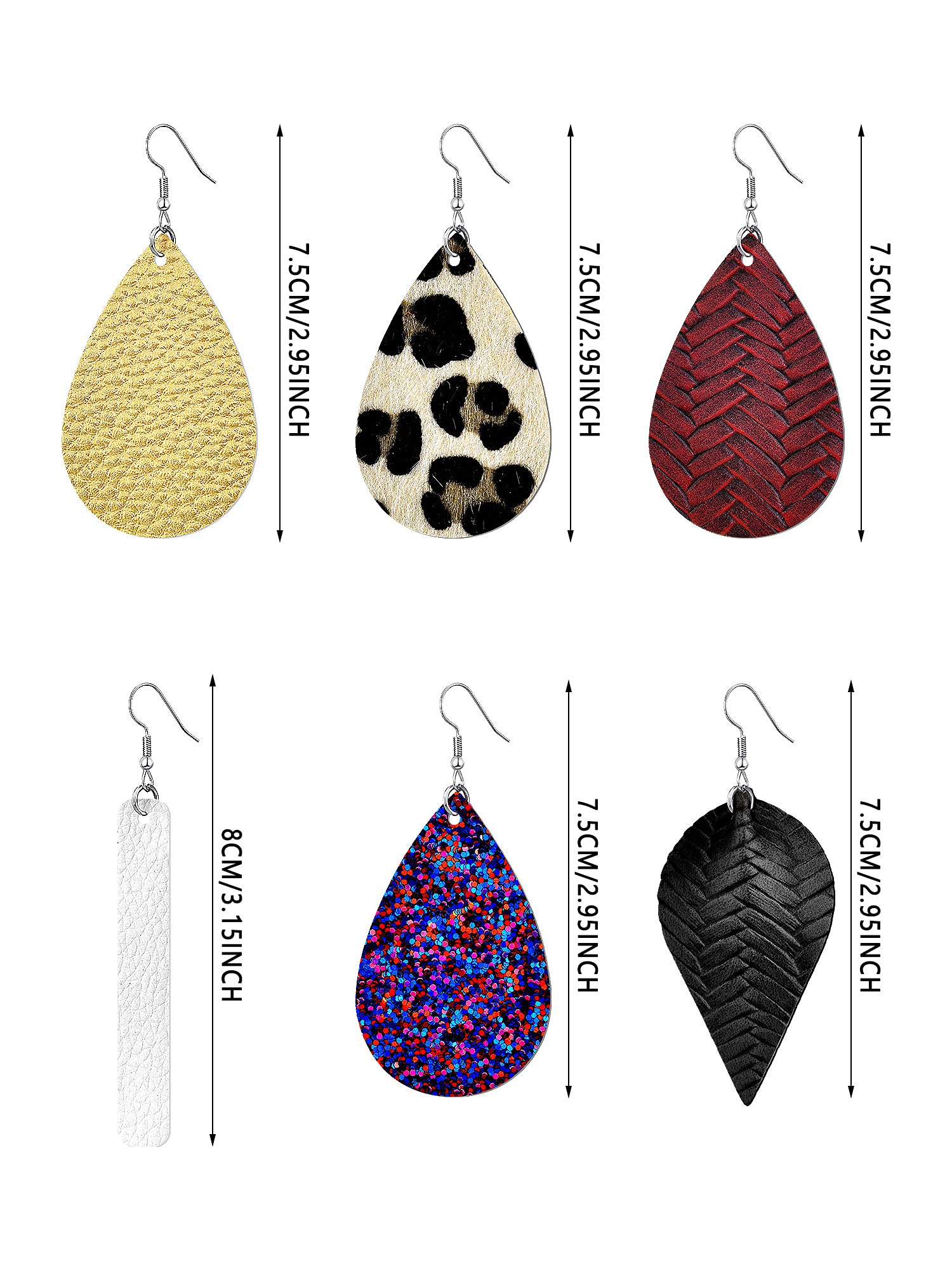 25 Pairs Faux Leather Leaf Earrings Leopard Teardrop Dangle Glitter Lightweight Earrings for Women (Leopard Style)