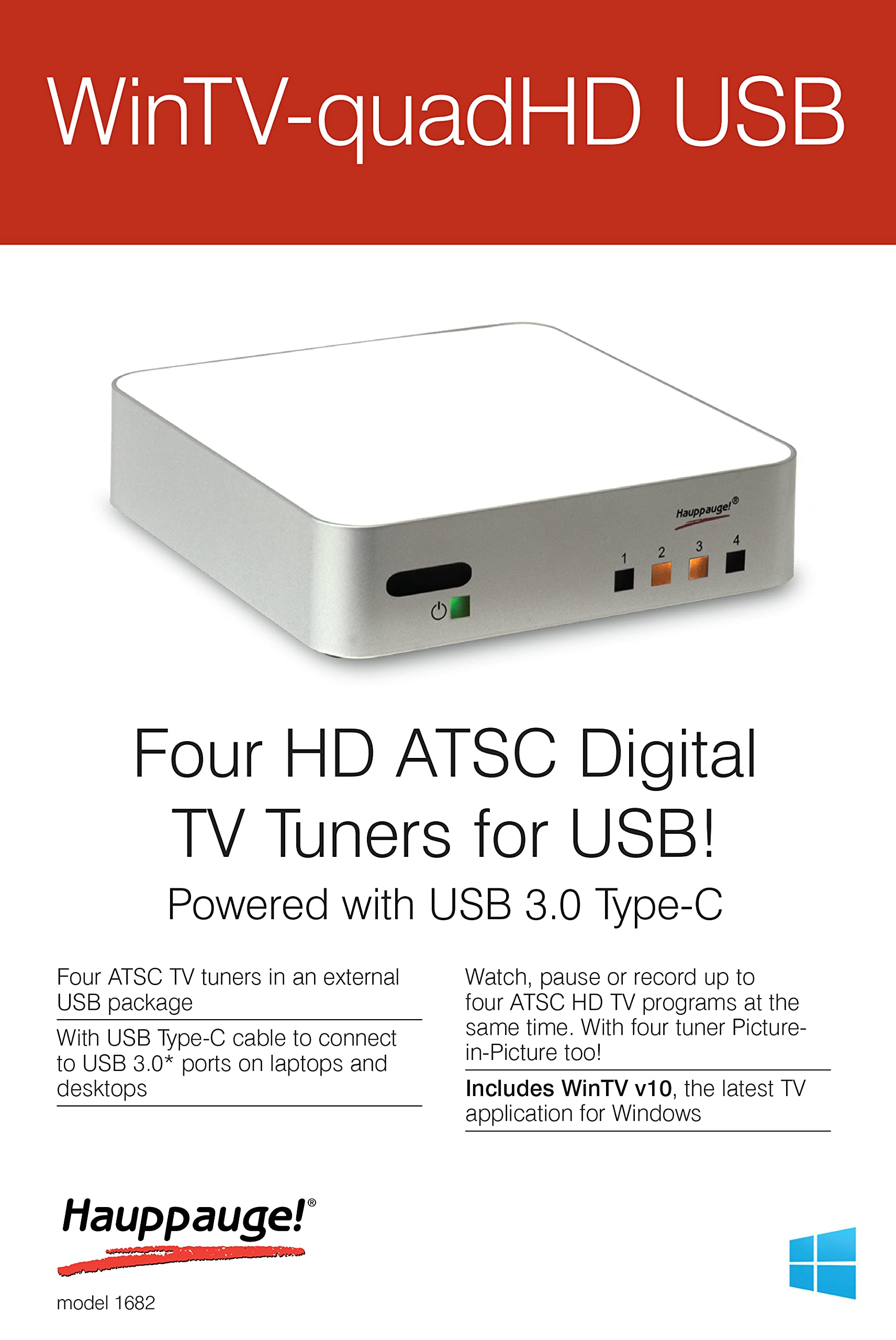 HAUPPAUGE 1682 WinTV-quadHD USB Four HD ATSC Digital TV Tuners for USB 3.0 W/PIP