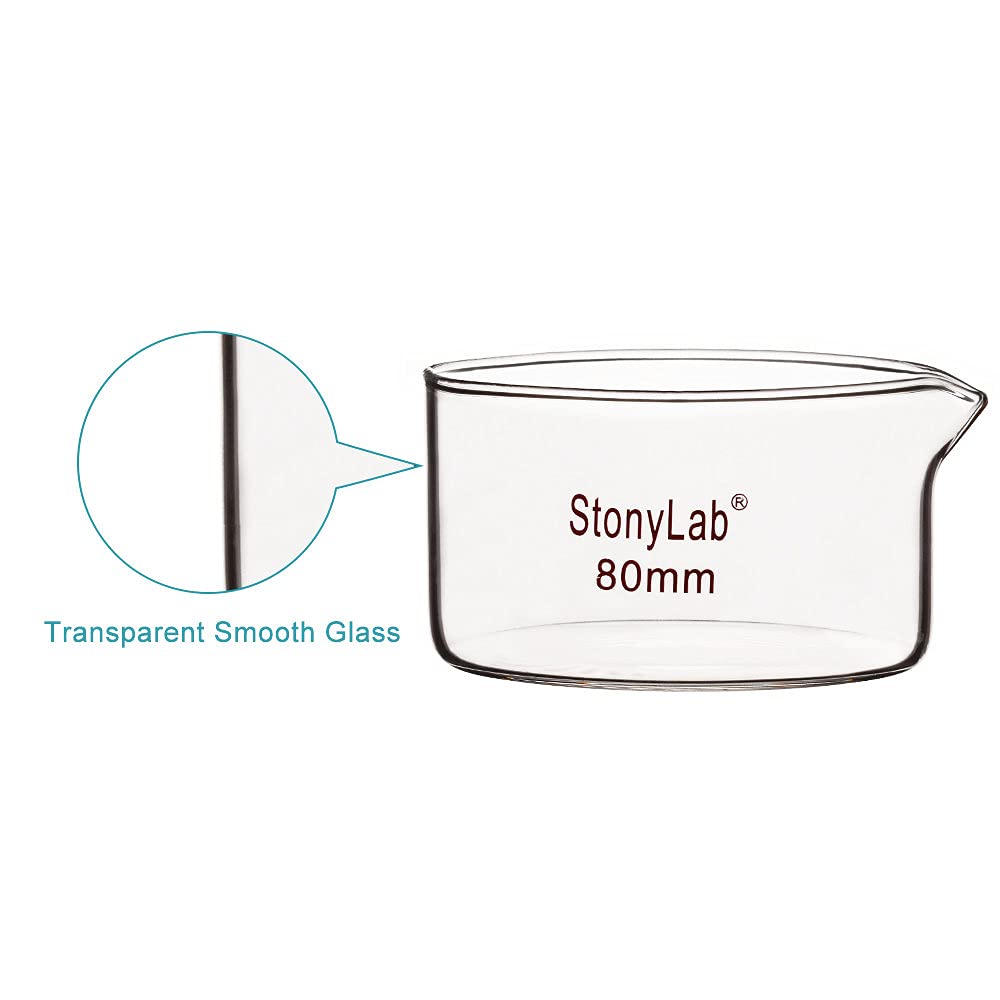 stonylab Crystallizing Dish with Spout and Heavy-Duty Rim, Borosilicate Glass Reusable Crystallizing Dishes for Crystallization and Evaporation, 300ml Capacity OD 100mm
