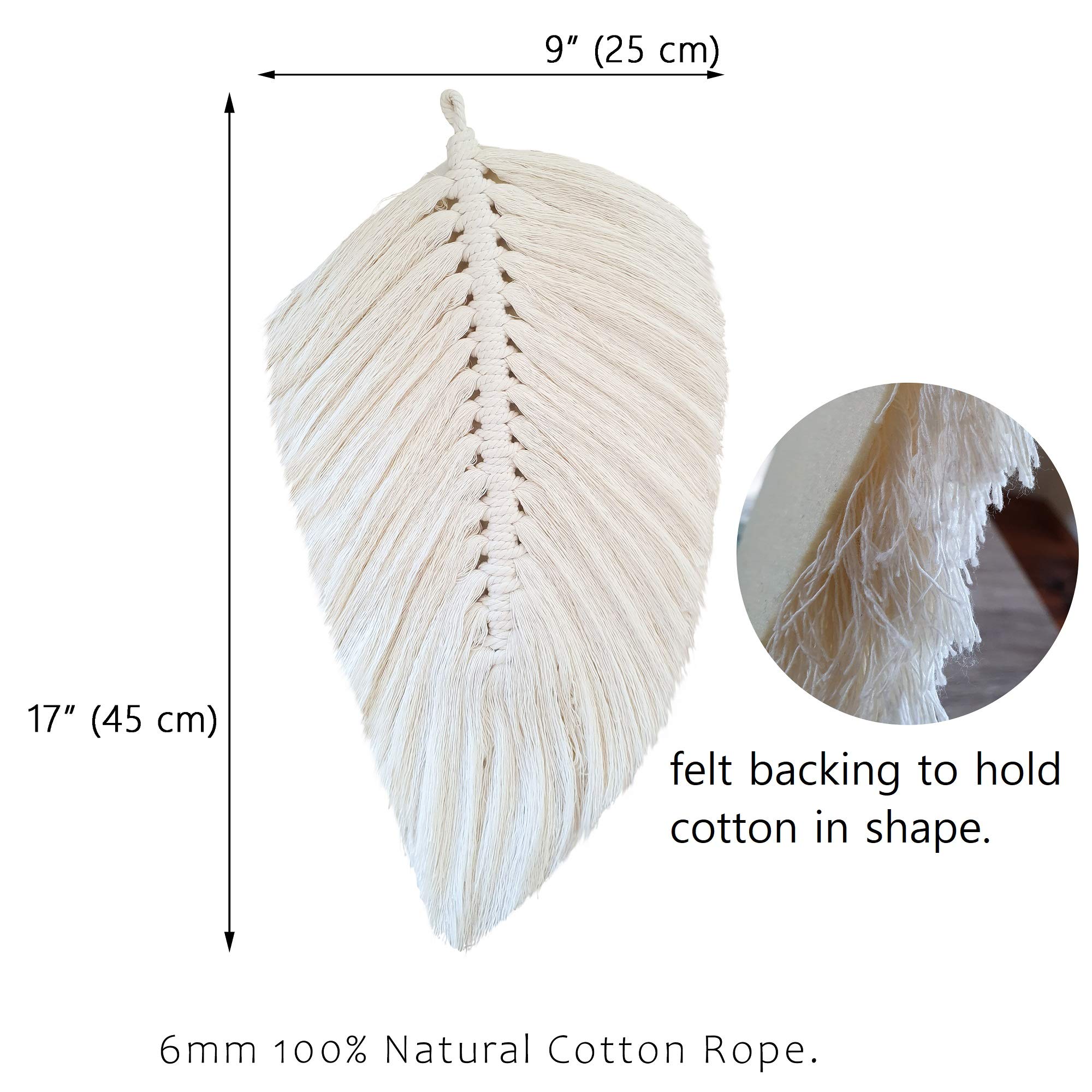Macramé Wall Hanging Leaf Feather | Wall Décor Boho Modern Décor | Large Macramé Feather 18" x 9" Room Décor for Girls Bedroom Nursery Bohemian Décor