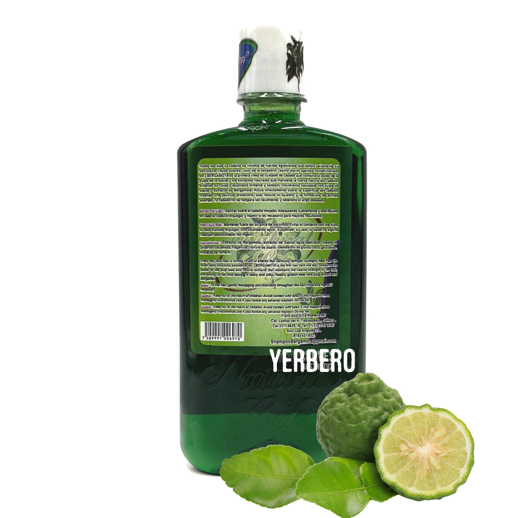 Shampoo De Bergamota Natural Life 450 ml (15.2 Fl Oz) | Sulfate Free & Paraben Free.