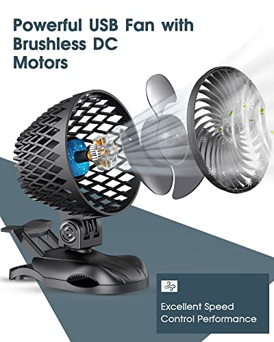 2023 New USB Desk Fan, Variable Speed Clip on Fan with Strong Airflow&Sturdy Clamp, 360°Rotation Adjustable Portable Table Cooling Fan for Home Office Car Stroller