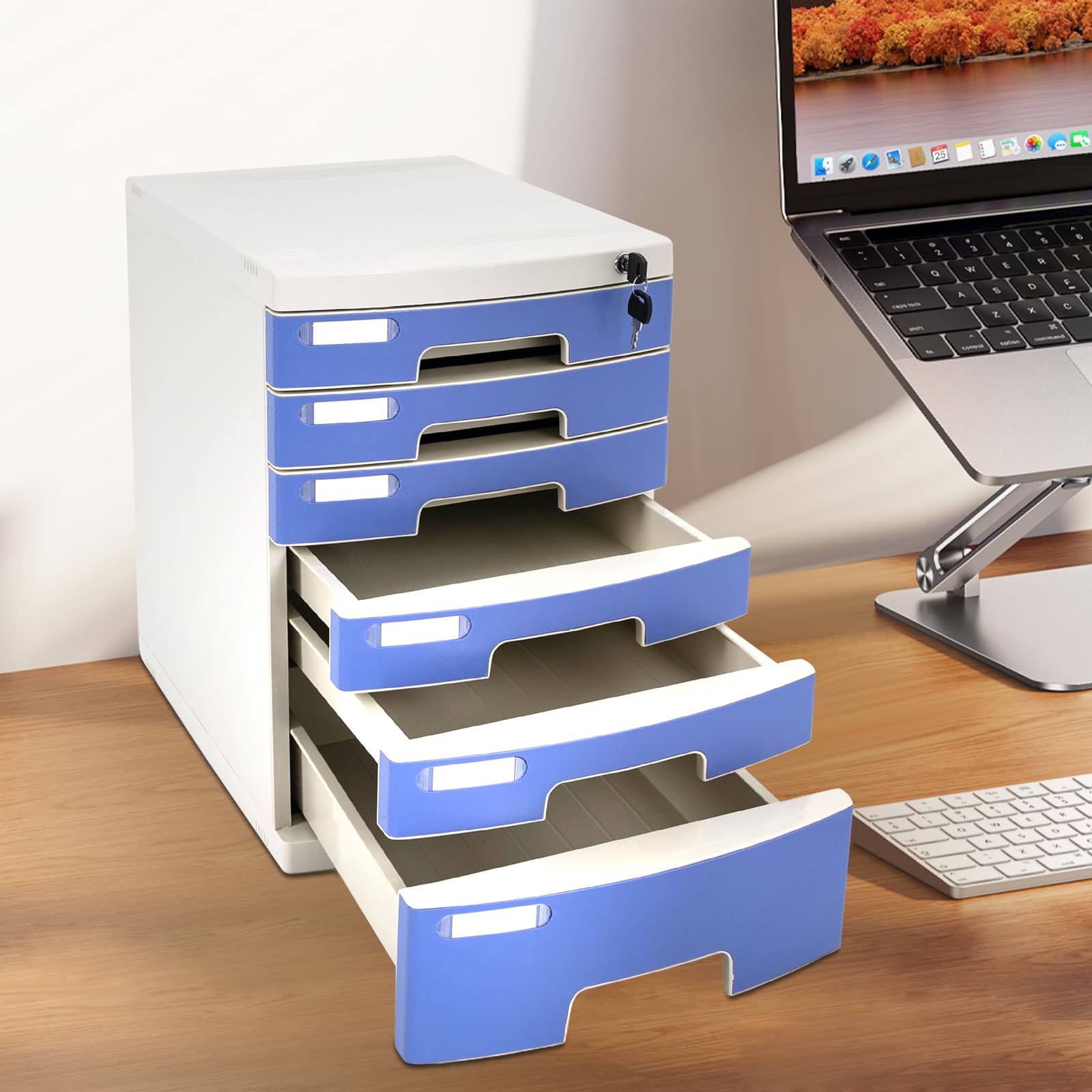 6 Drawer Plastic Storage Bins Lockable Desk File Organizer Modern 6-Tier Storage Box Drawers Organizer with Drawers for Home Bedroom Office, Blue