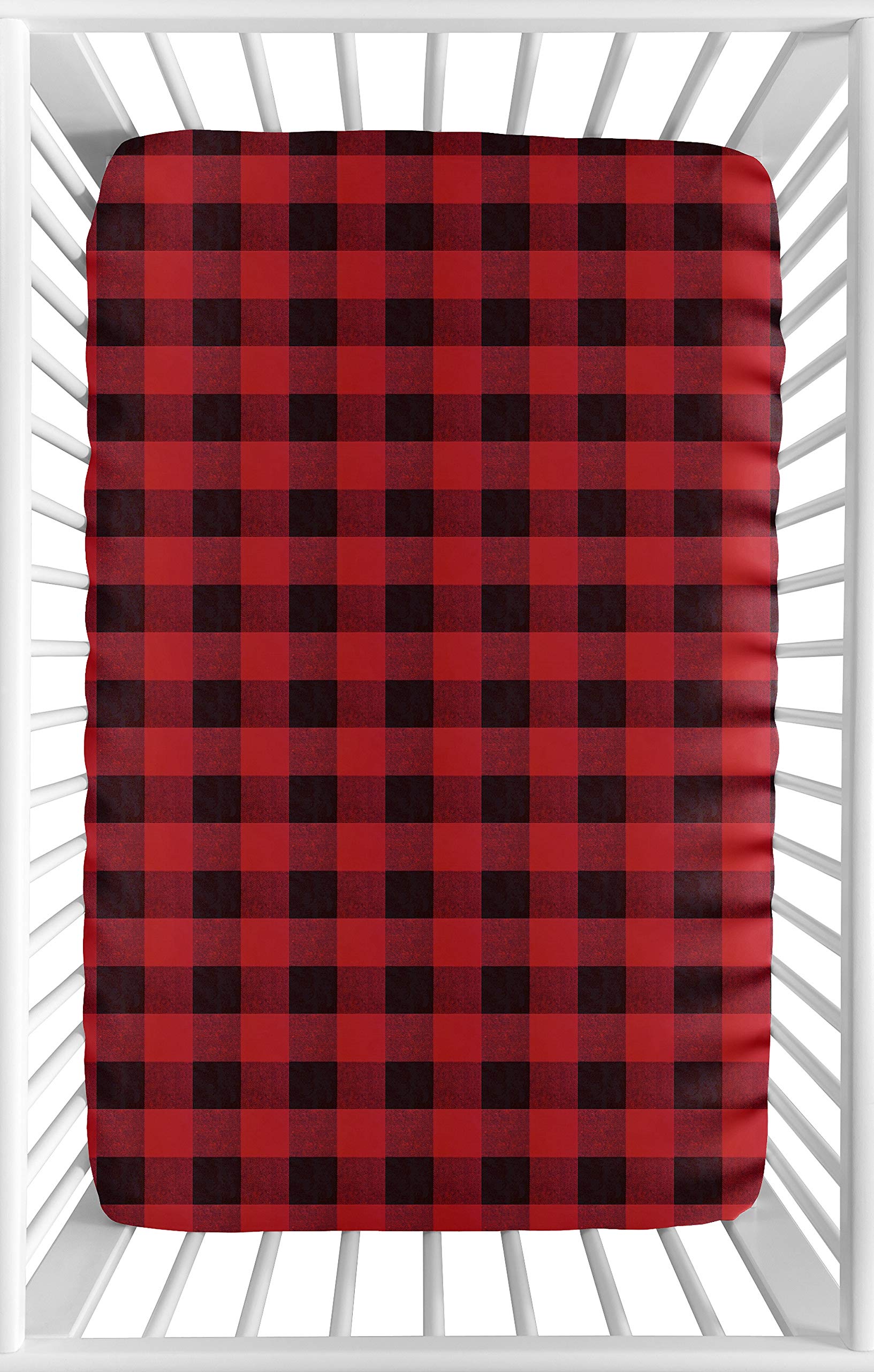 Sweet Jojo Designs Woodland Buffalo Plaid Boy Fitted Mini Crib Sheet Baby Nursery for Portable Crib or Pack and Play - Red and Black Rustic Country Lumberjack