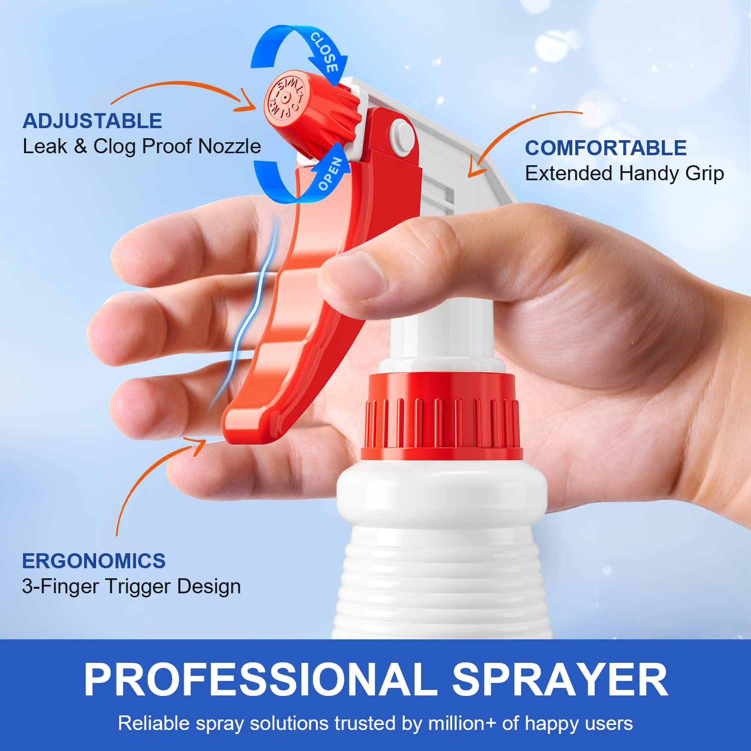 Bealee Plant Mister Spray Bottle (3 Pack, 16 oz), Plastic Empty Sprayer Bottles, Refillable Mist & Stream Water Misting Sprayer for Planting, Cleaning Solutions, Hair Care, Pet, BPA Free
