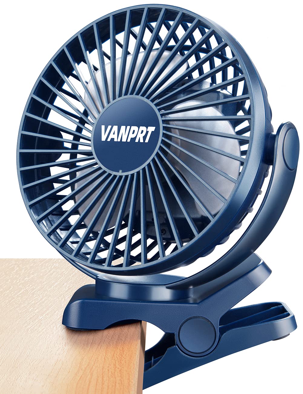 VANPRT 5000mah Clip on Fan, 6'' Portable Rechargeable Battery Fan, 7-30 Working Hours, 3 Speeds Strong Airflow, 720° Rotation, Quiet, Strong Clamp for Desk/Office/Golf/Car/Gym/Treadmill - Blue
