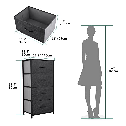 YITAHOME Storage Tower with 4 Drawers - Fabric Dresser, Organizer Unit for Bedroom, Living Room, Closets & Nursery - Sturdy Steel Frame, Easy Pull Fabric Bins & Wooden Top (Black/Grey)