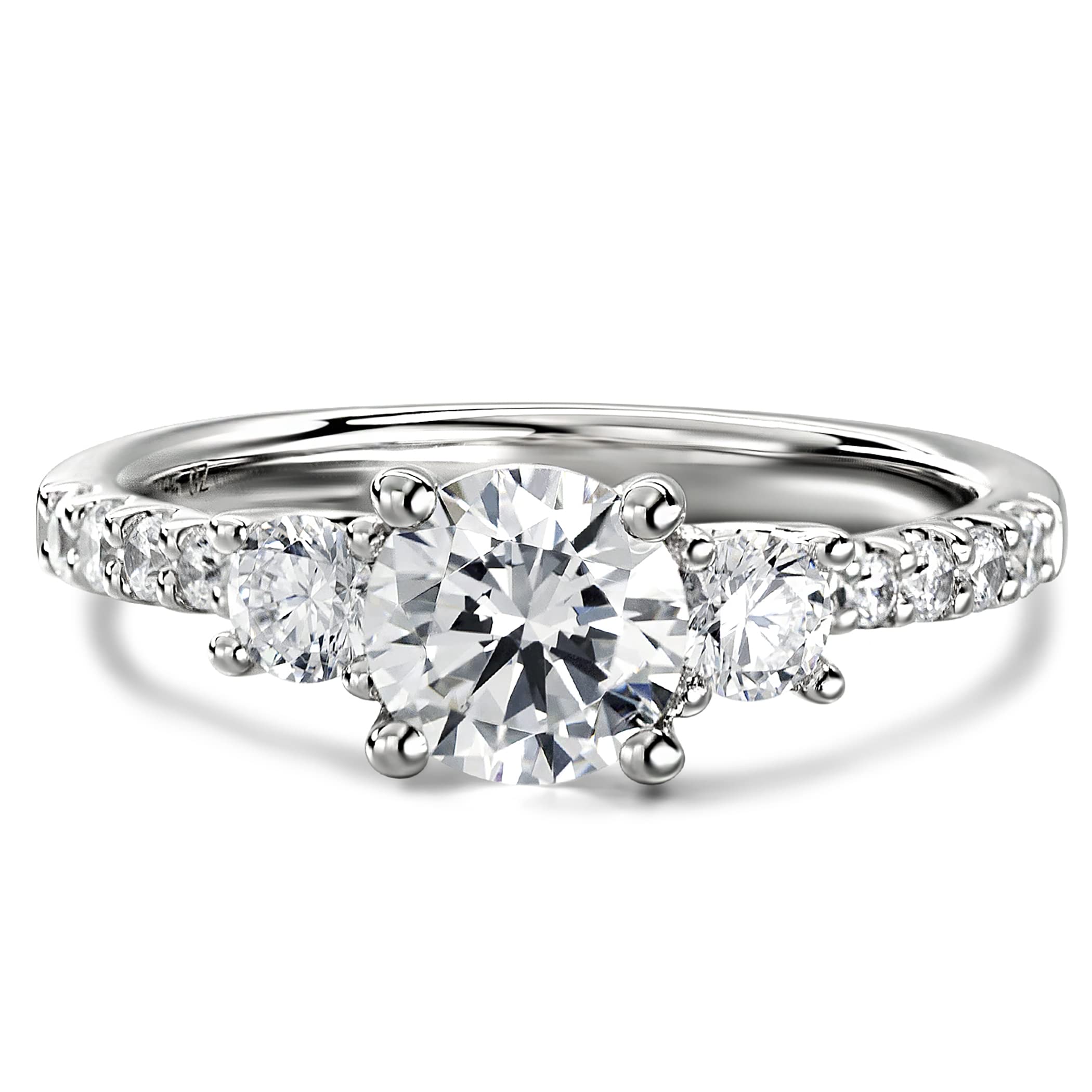 3 Stone 1ct Petite Micropavé Trio D Color VVS Moissanite Engagement Rings for Women Silver Moissanite Engagement Ring (8)
