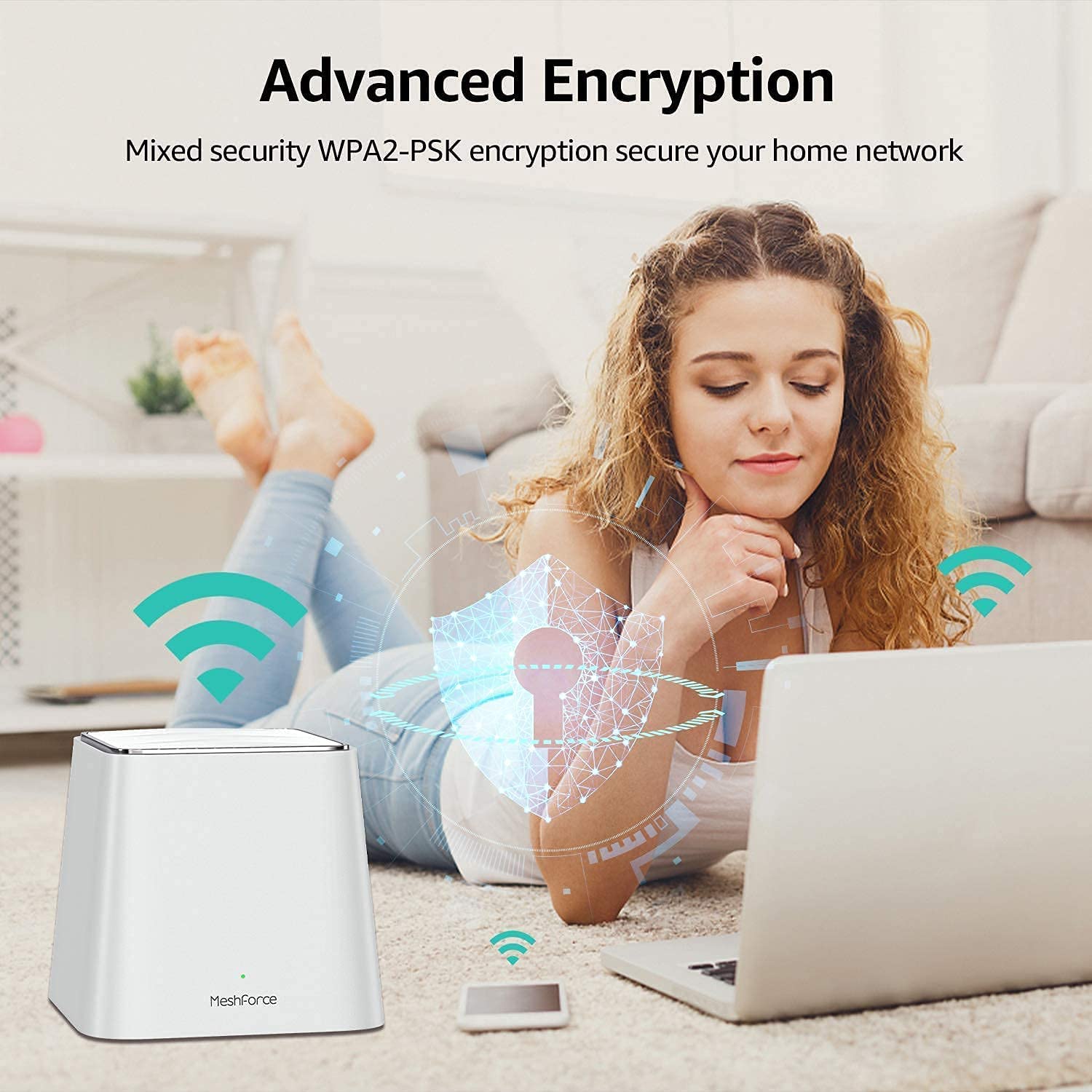 Meshforce M3 Mesh WiFi System (4 Pack), Up to 6000 sq.ft (8+ Rooms) Whole Home Coverage, WiFi Router Replacement, Parental Control, Plug-in Design (1 WiFi Point & 3 Dots)
