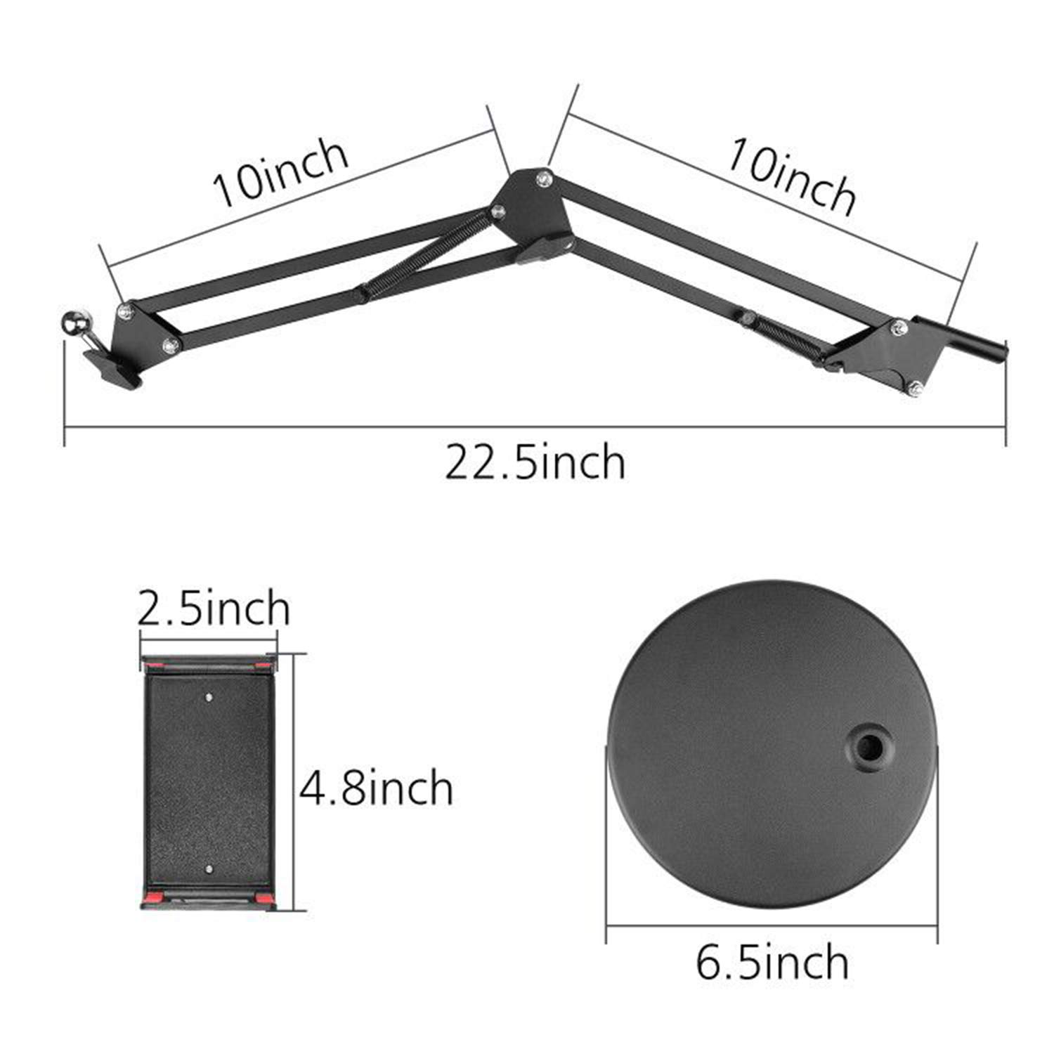 Overhead Phone Mount Stand ChromLives Phone Video Stand Articulating Arm Phone Mount Table Top with Base Adjustable 360° Cell Phone Tablet Holder Mount Desktop Compatible with Phones, Tablets, iPad