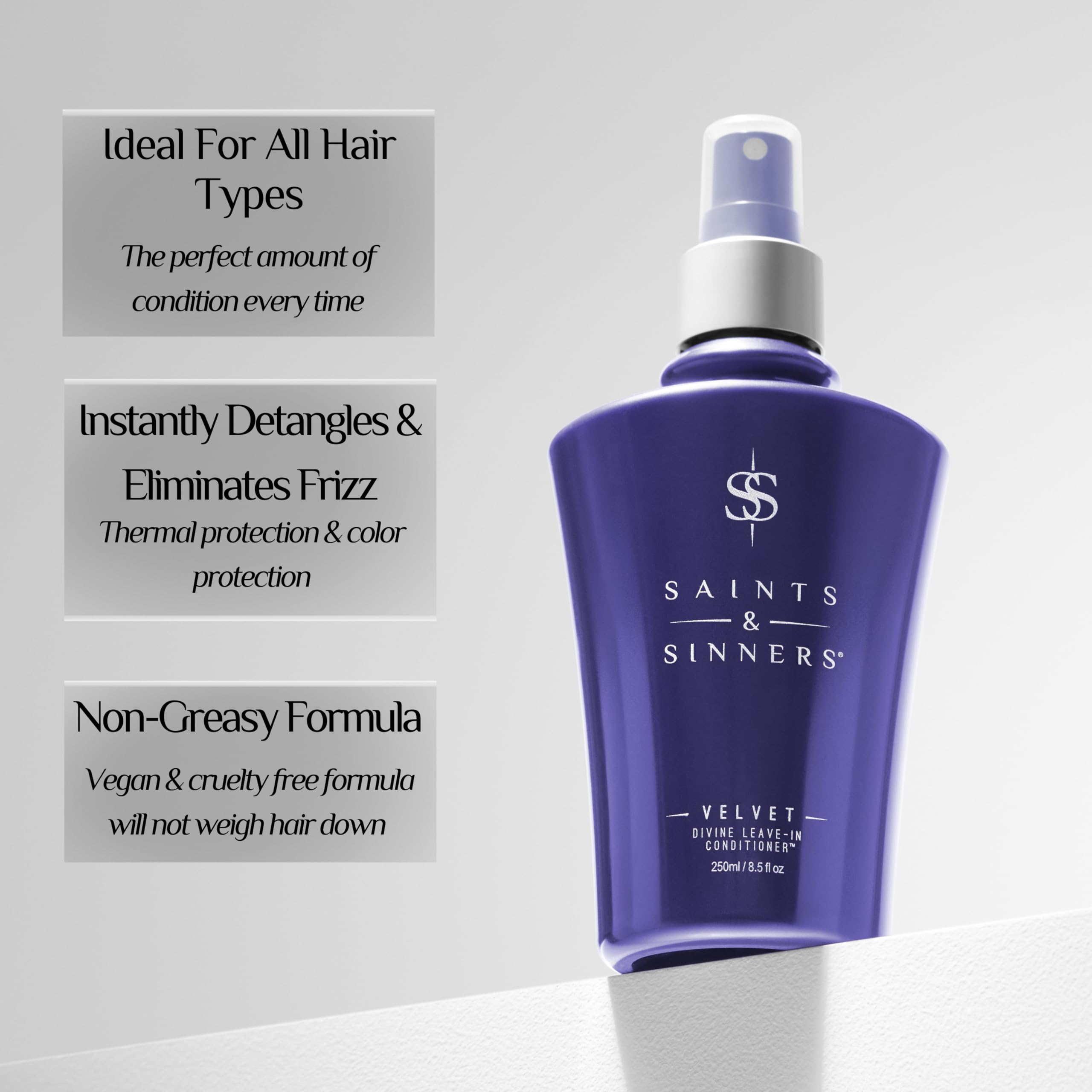 Saints & Sinners Award-Winning Velvet Divine Leave-In Conditioner Spray. Helps Dry, Frizzy, Coarse, Tangled, & Damaged Hair. Adds Moisture & Shine