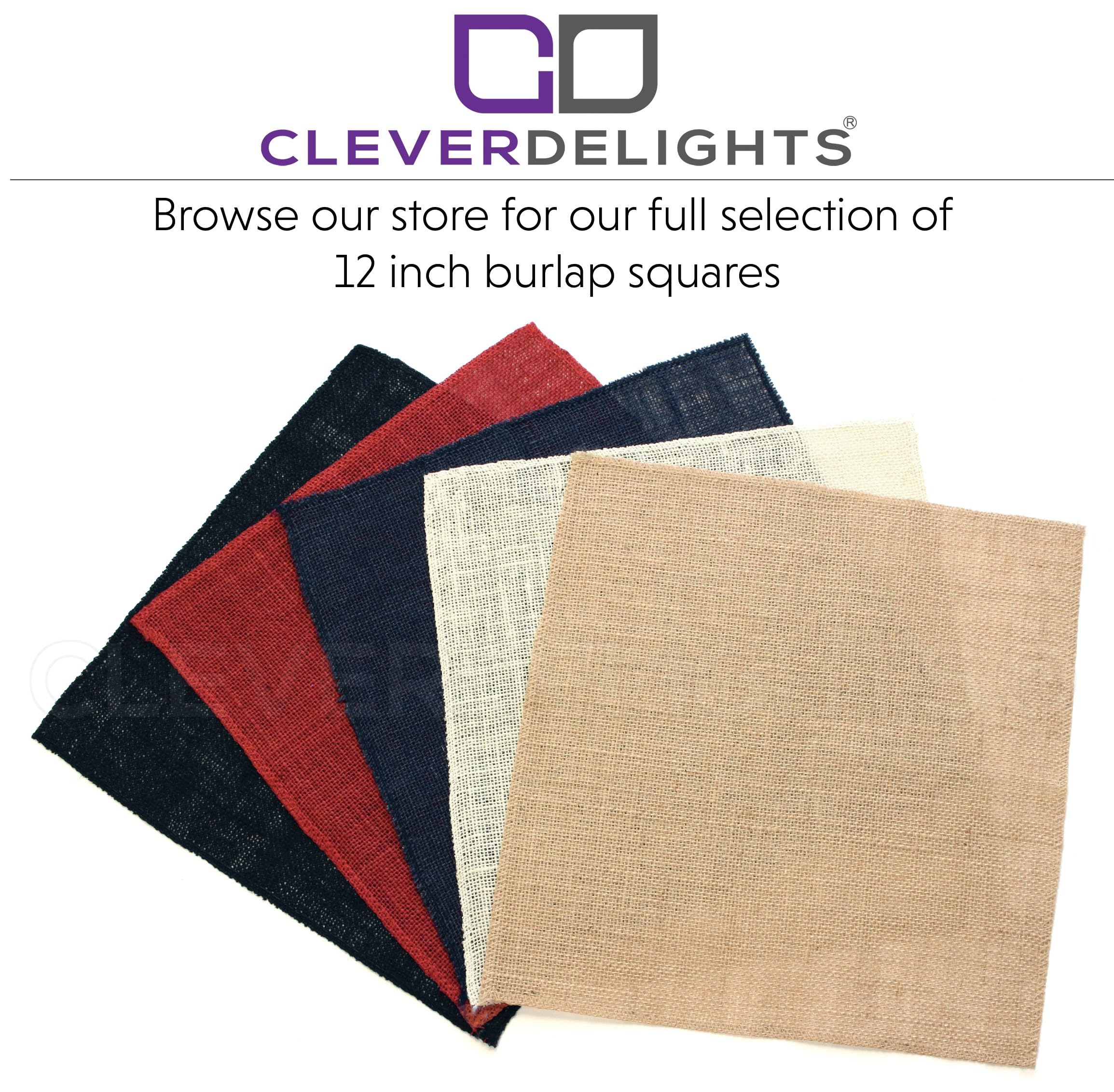CleverDelights 12 Inch Burlap Squares - 12 Pack - Premium Jute Burlap Fabric - Finished Edges - 12" x 12"