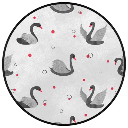 Black Swans Round Area Rug 3ft / 5ft Machine Washable Circular Rugs for Dining Room Table Bedroom Playroom Throw Rugs for Dog Living Room Floor Carpet Door Mat Décor