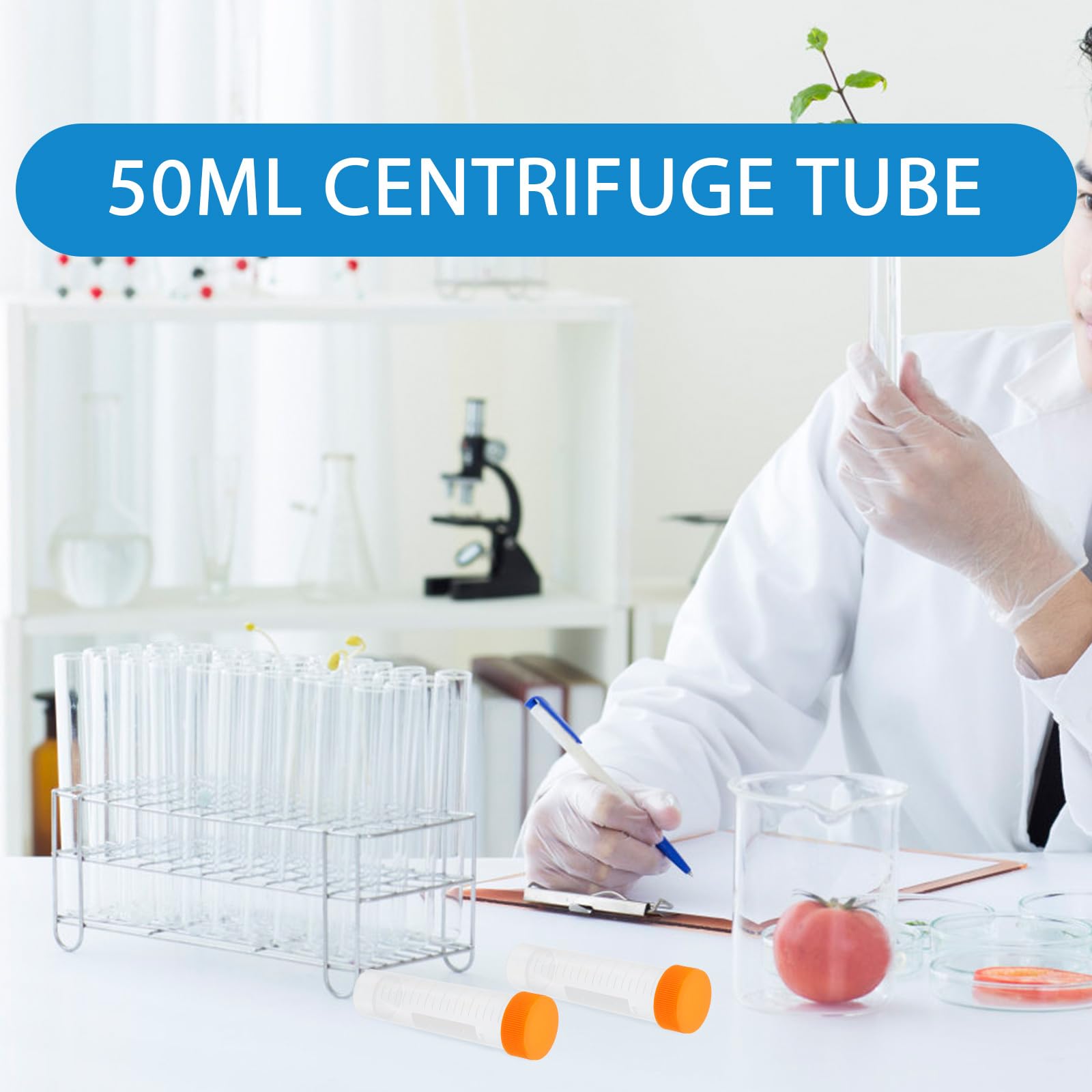 iplusmile Centrifuge Tubes Plastic Vial, 50ml Polypropylene Centrifuge Tube Flat-Bottom Tube Containers with Screw Cap for Laboratory Lab School Educational, 50pcs