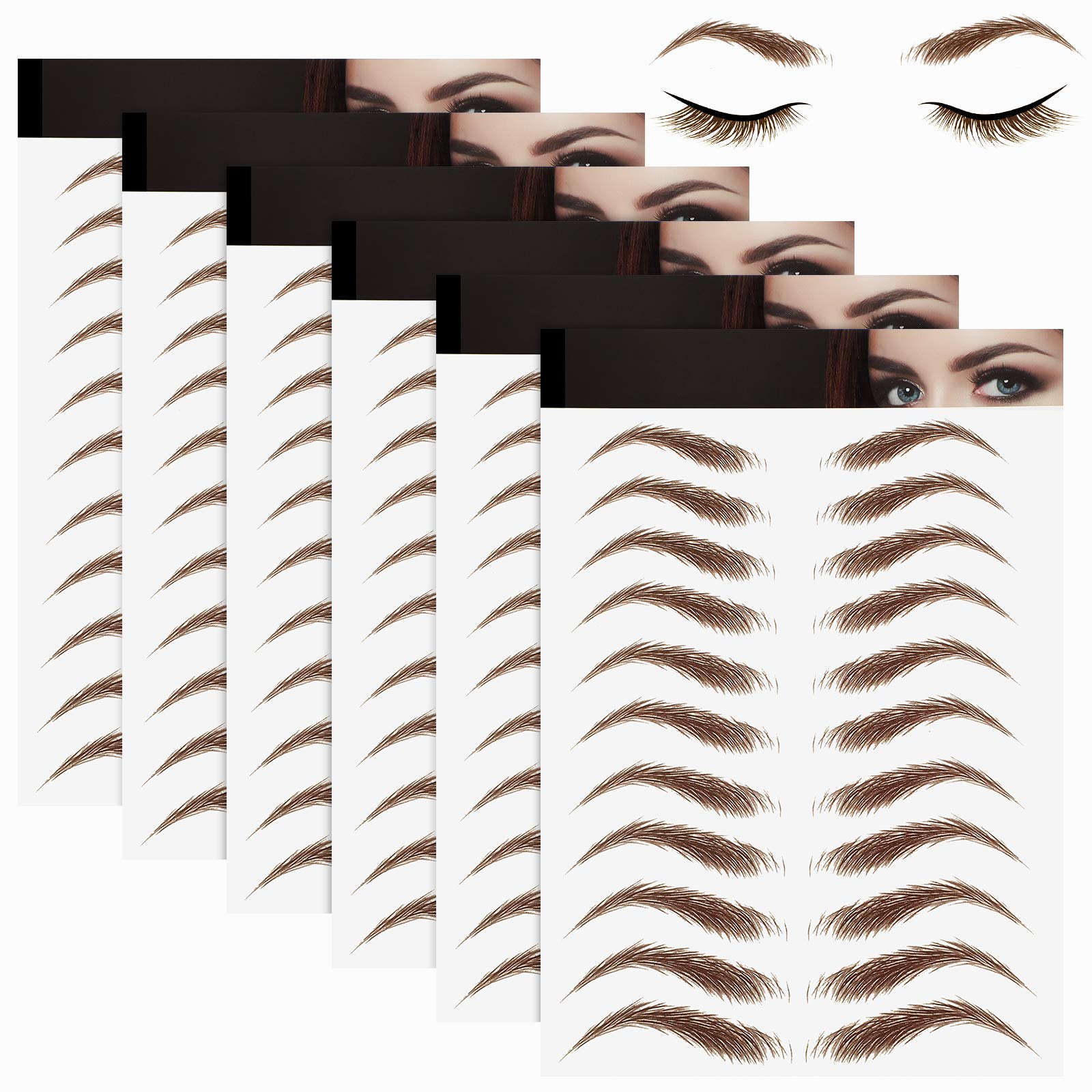 6 Sheets 3D Hair-Like Authentic Eyebrows Eyebrow Transfer Stickers Waterproof Eyebrow Tattoo Stickers Eyebrow Grooming Shaping Makeup Accessories (High Arch Eyebrow)