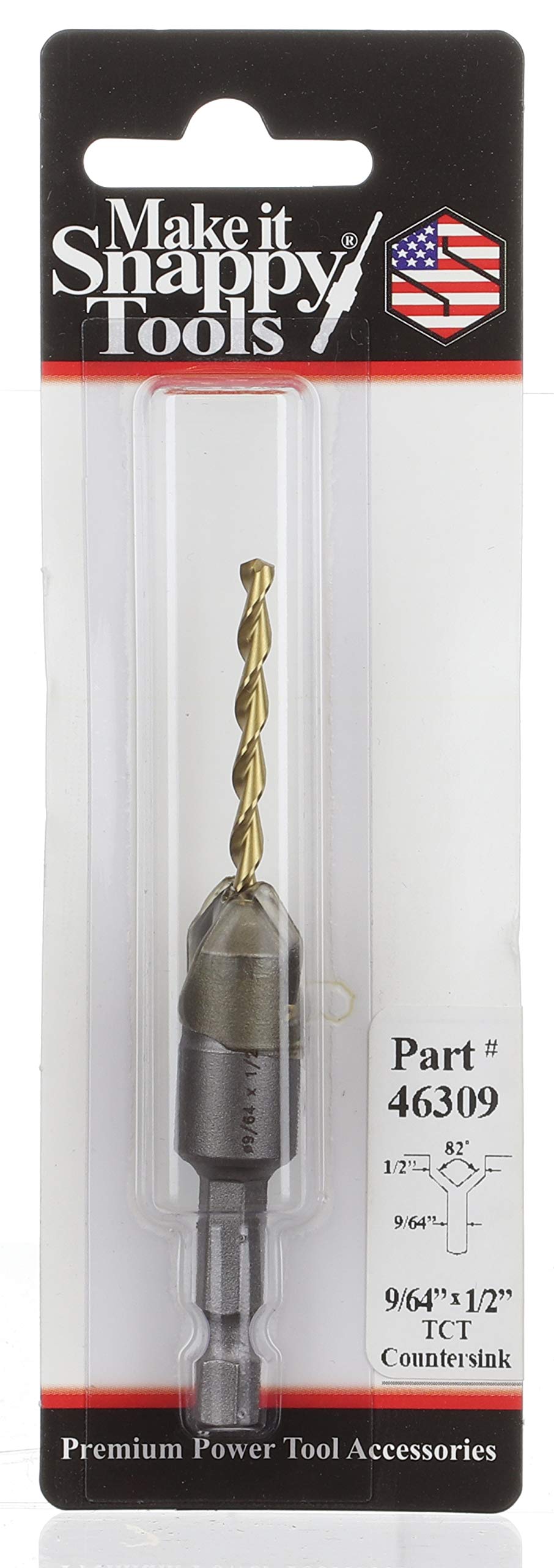 Make it Snappy Tools 9/64 Inch x 1/2 Inch Tungsten Carbide Tipped Countersink with TiN Coated Parabolic Flute Twist Drill #46309