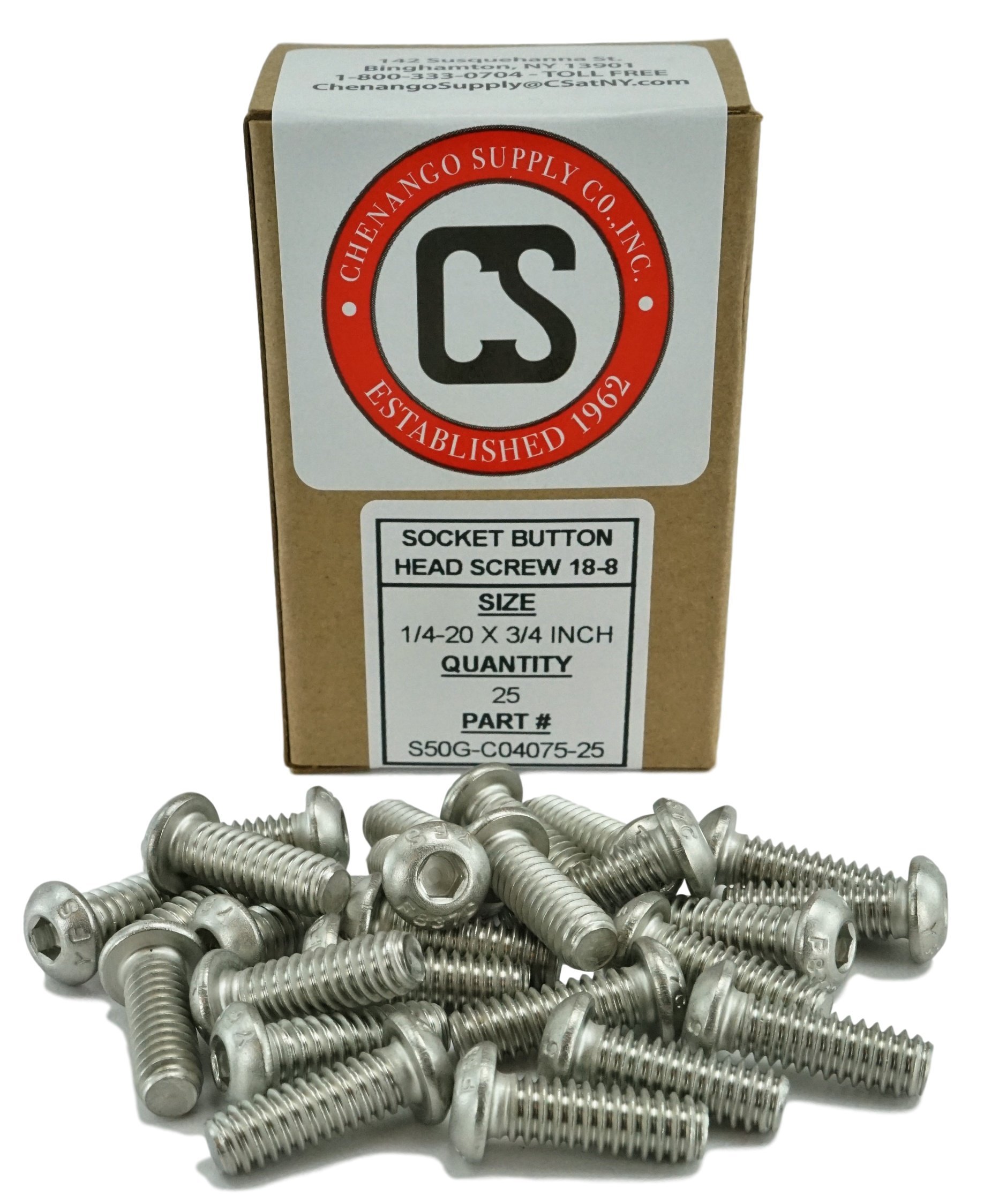 Stainless 1/4-20 x 3/4" (1/2" to 3" Available) Socket Button Head Cap Screws, Full Thread, Hex Drive, Stainless Steel 18-8, Coarse Thread (1/4-20 x 3/4)