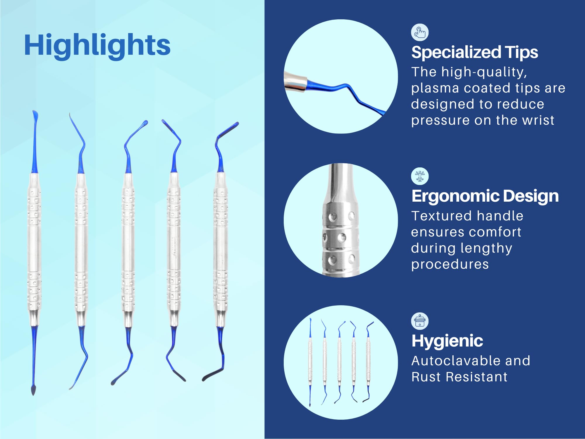 Vista Tunneling Procedure Kit (5 pcs, Blue Plasma Coating) Dental periodontologist Gum repositioning ARTMAN Brand
