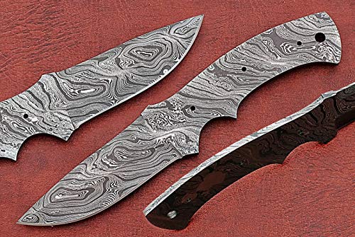8.5 inches long Drop point blank blade skinning knife, hand forged Damascus steel 4.5" scale space with 3 Pin hole & an inserting hole space 3.75 inches cutting edge